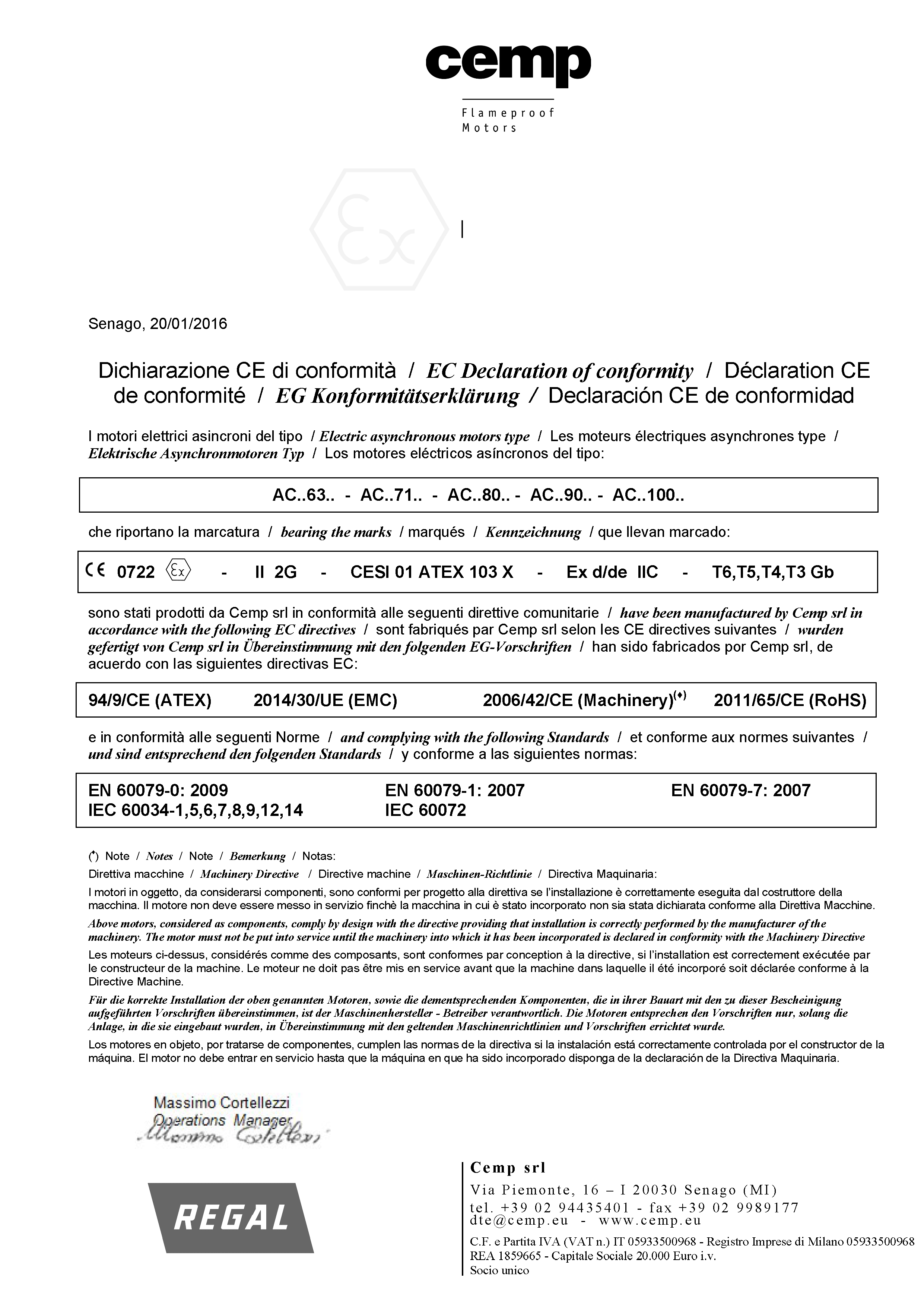 EU Declaration of Conformity - ATEX 2G | CEMP Motors - Gas Explosion Proof Ex d, Ex de(C424510 ...